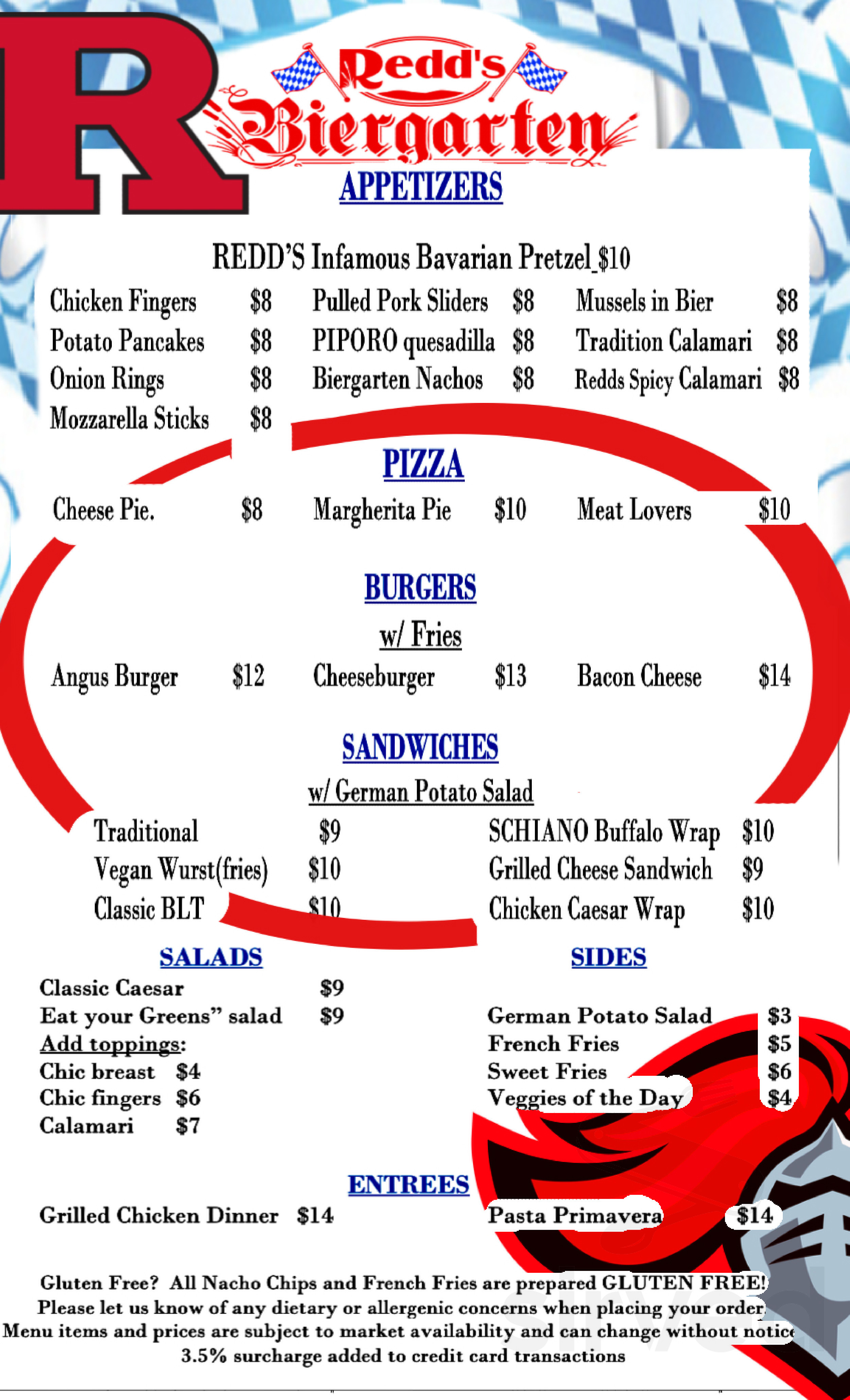 Redd's Biergarten menu in New Brunswick, New Jersey, USA