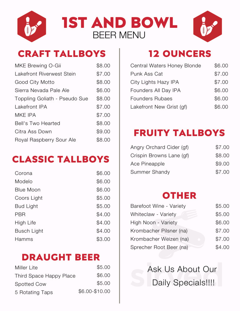 First and Bowl menu in Wauwatosa, Wisconsin, USA