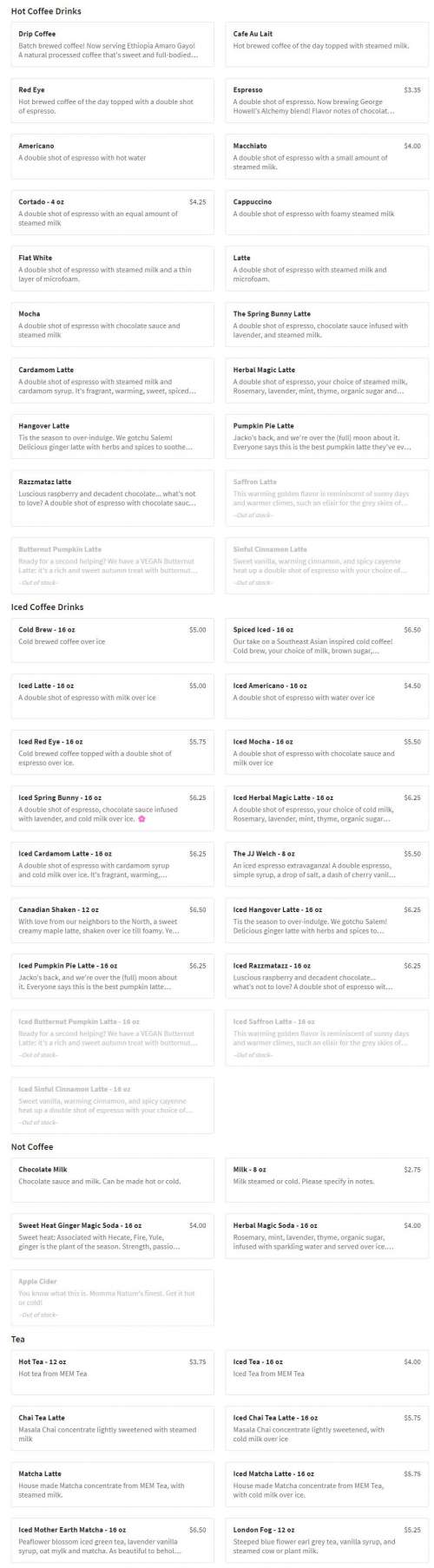 Odd Meter Coffee Co menu in Salem, Massachusetts, USA