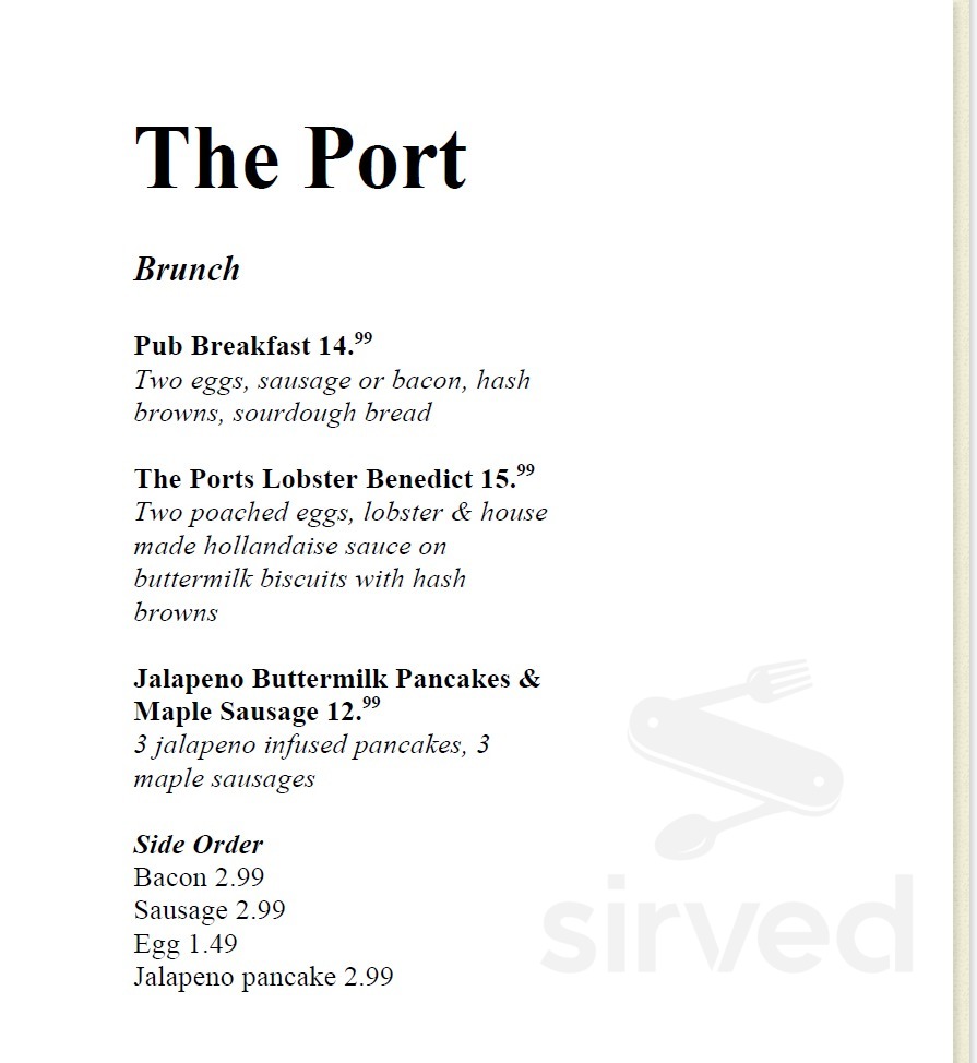 The Port Pub And Bistro menu in Port Williams, Nova Scotia, Canada