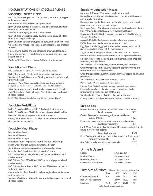 Mesa Pizza Uptown menu in Minneapolis, Minnesota, USA