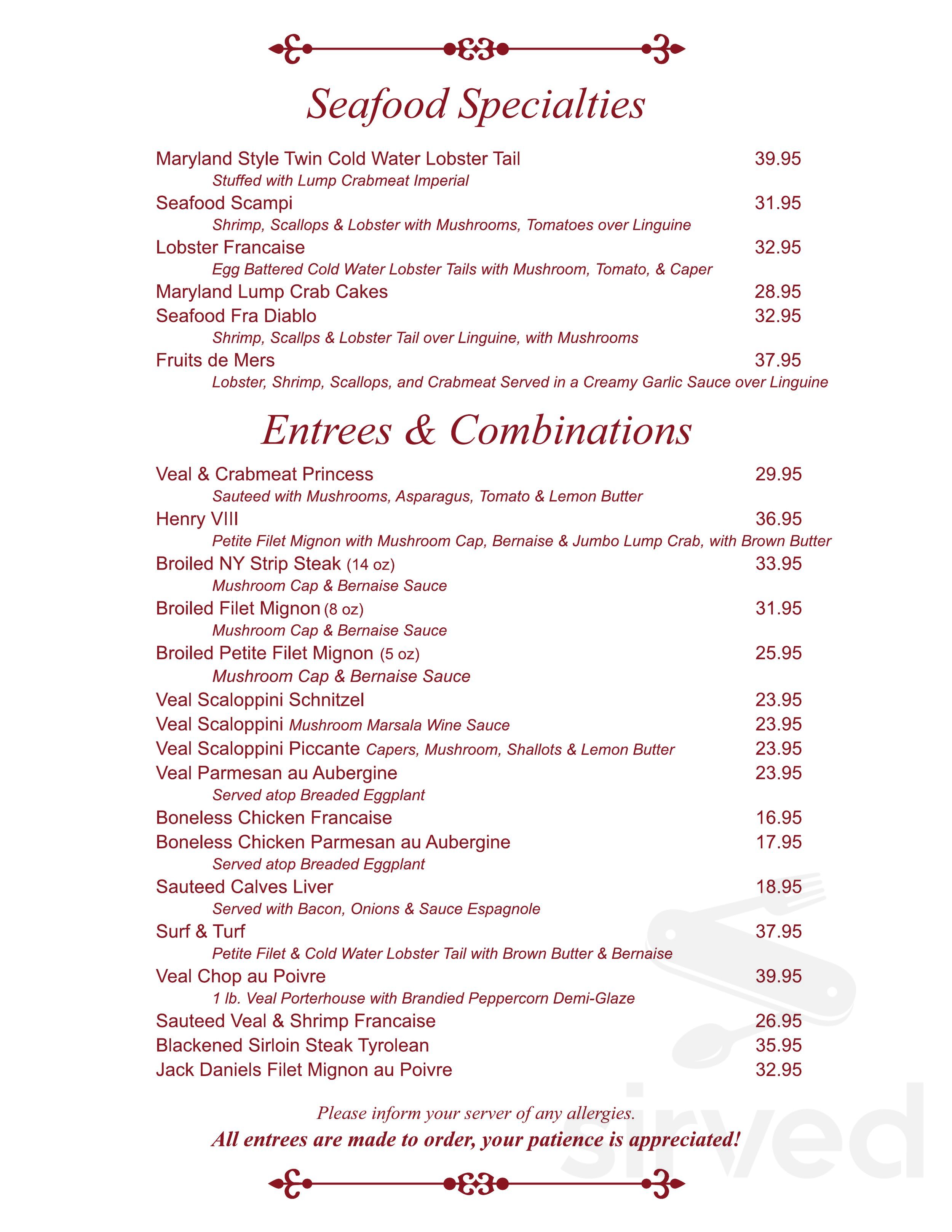Henry's Salt of the Sea menus in Allentown, Pennsylvania, United States