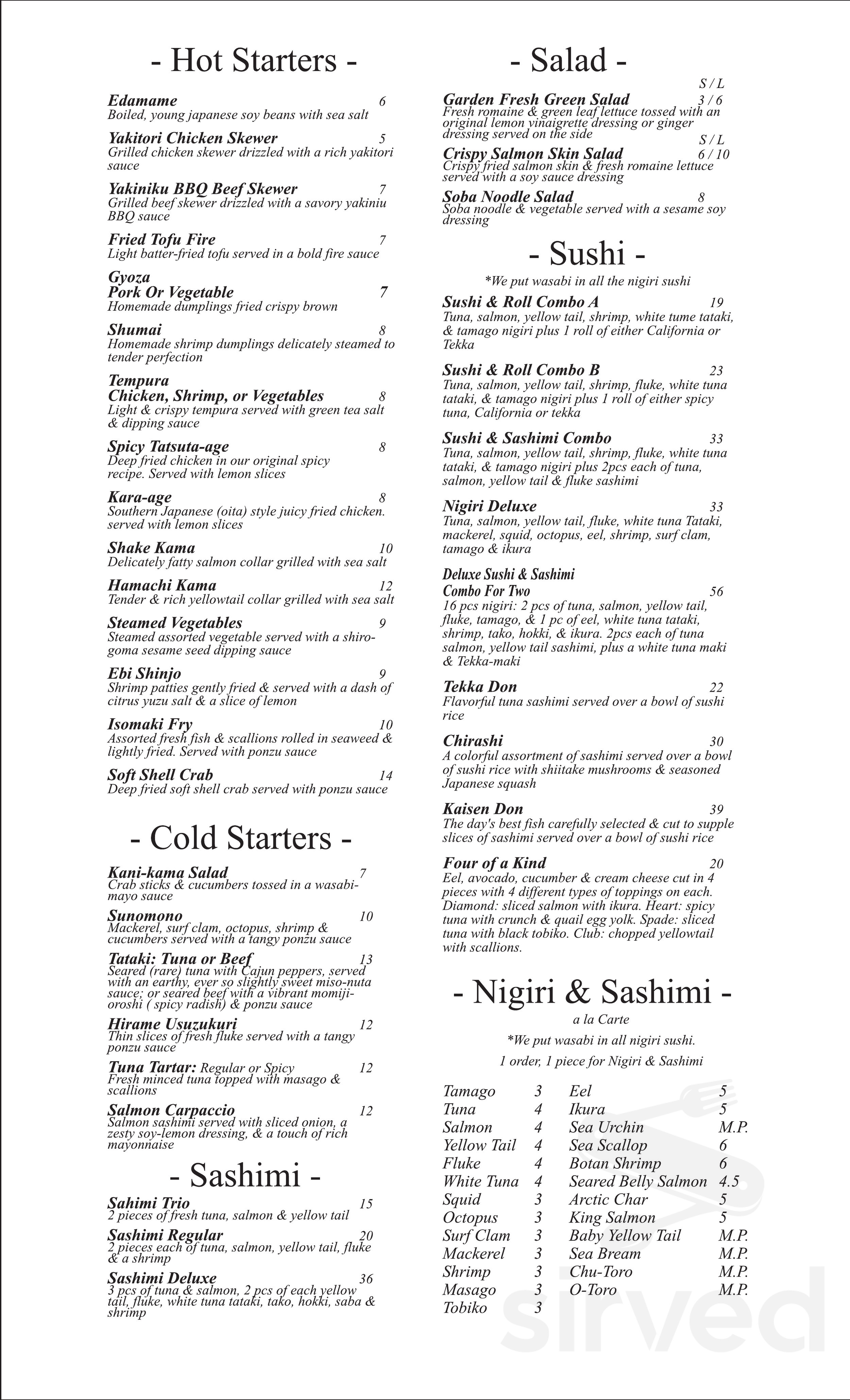 Torigo menu in Floral Park, New York, USA