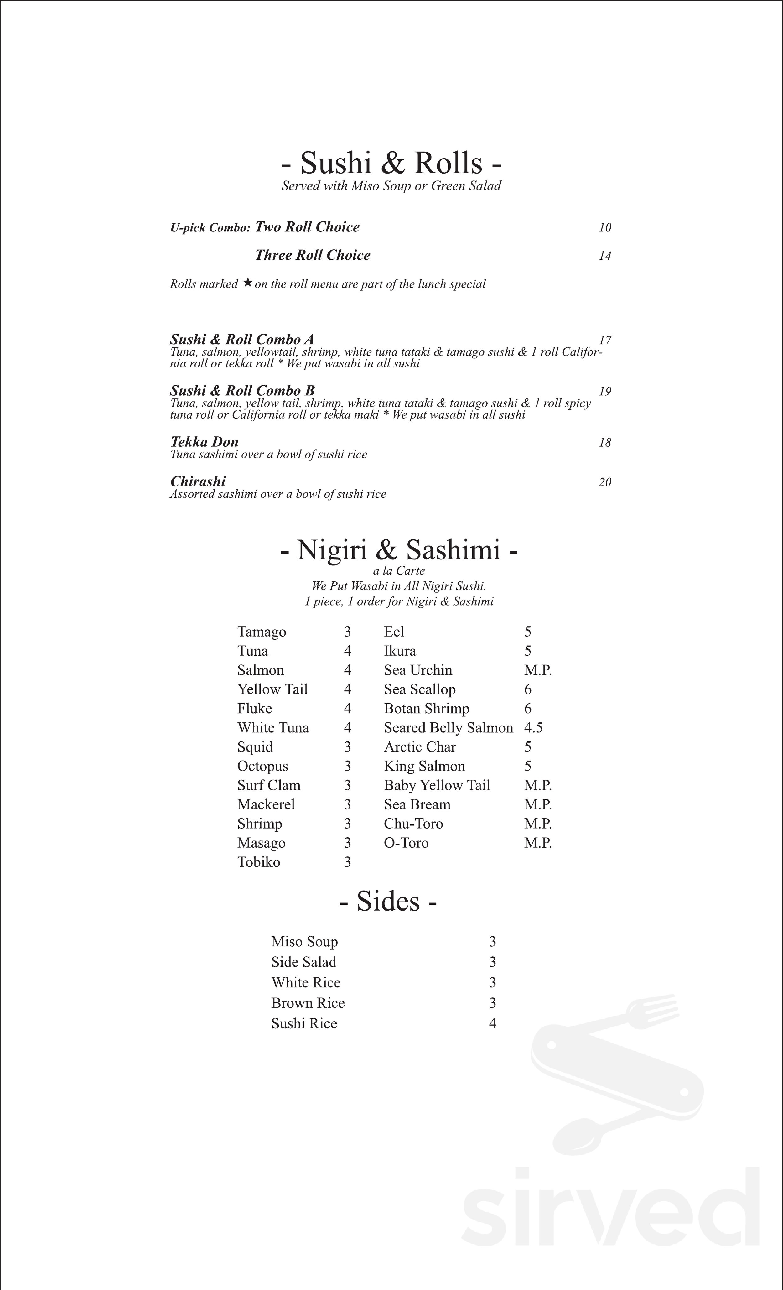 Torigo menu in Floral Park, New York, USA