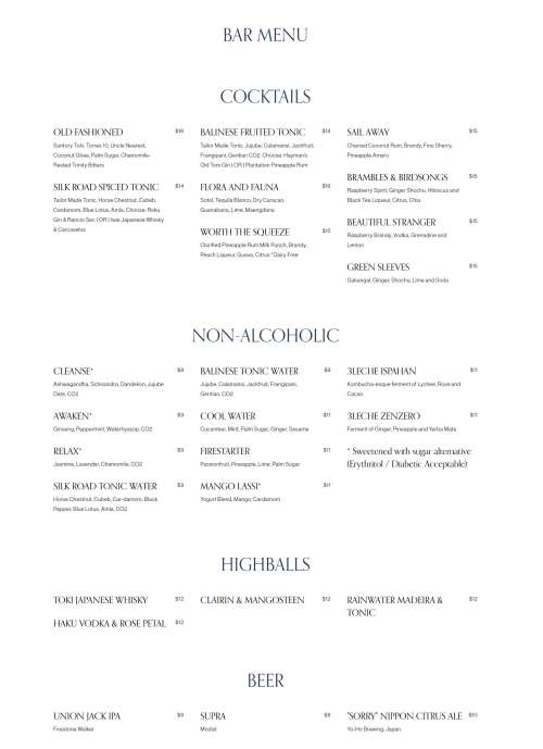 Khâluna menu in Minneapolis, Minnesota, USA