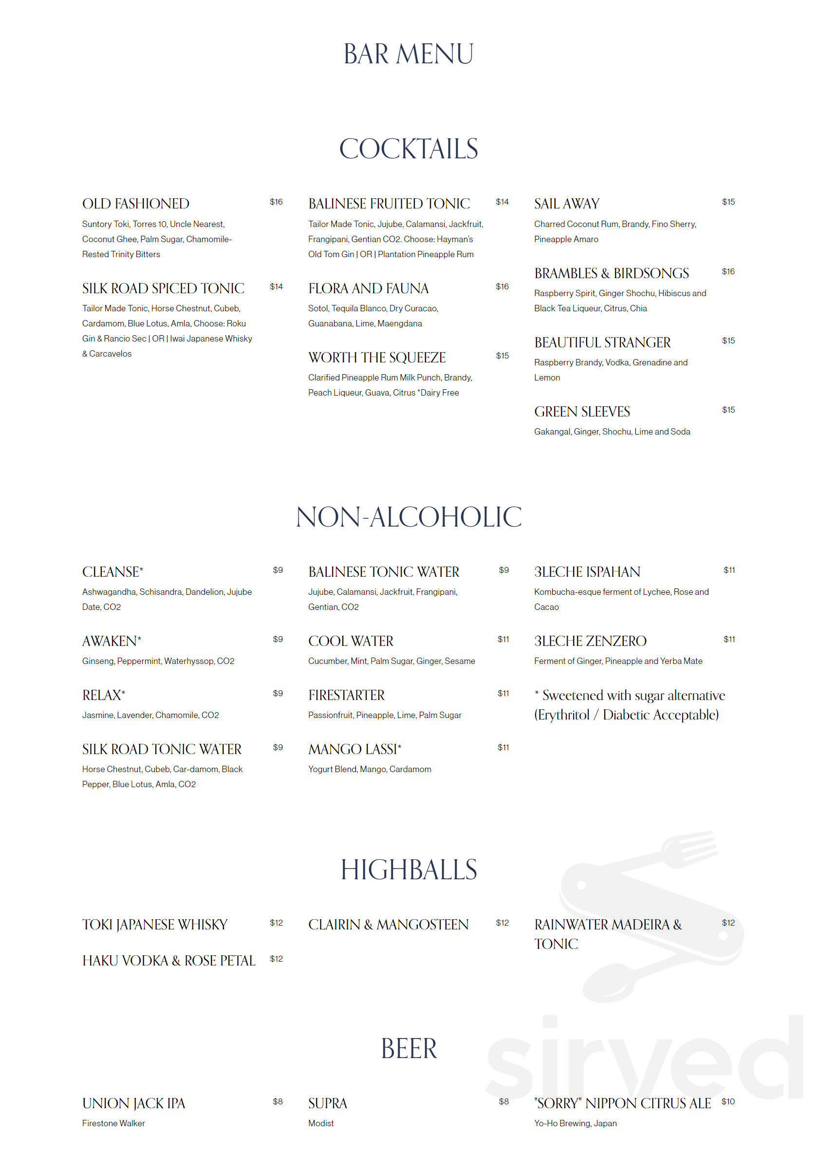 Menu for Khâluna in Minneapolis, MN | Sirved