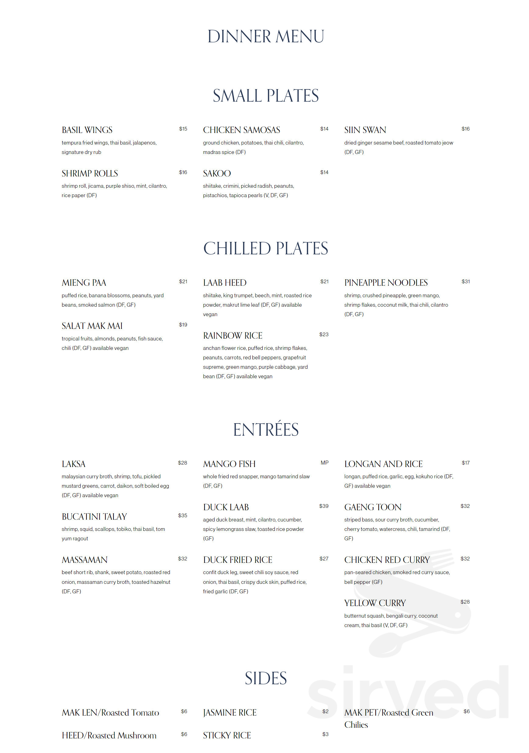 Khâluna menu in Minneapolis, Minnesota, USA