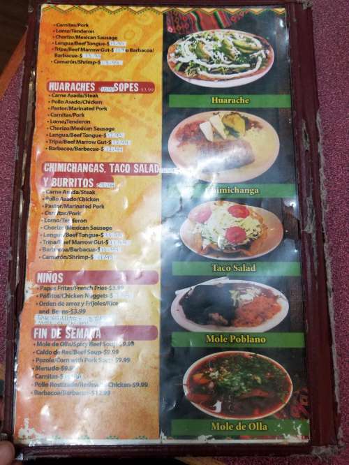 Las Fuentes menu in Knoxville, Tennessee, USA