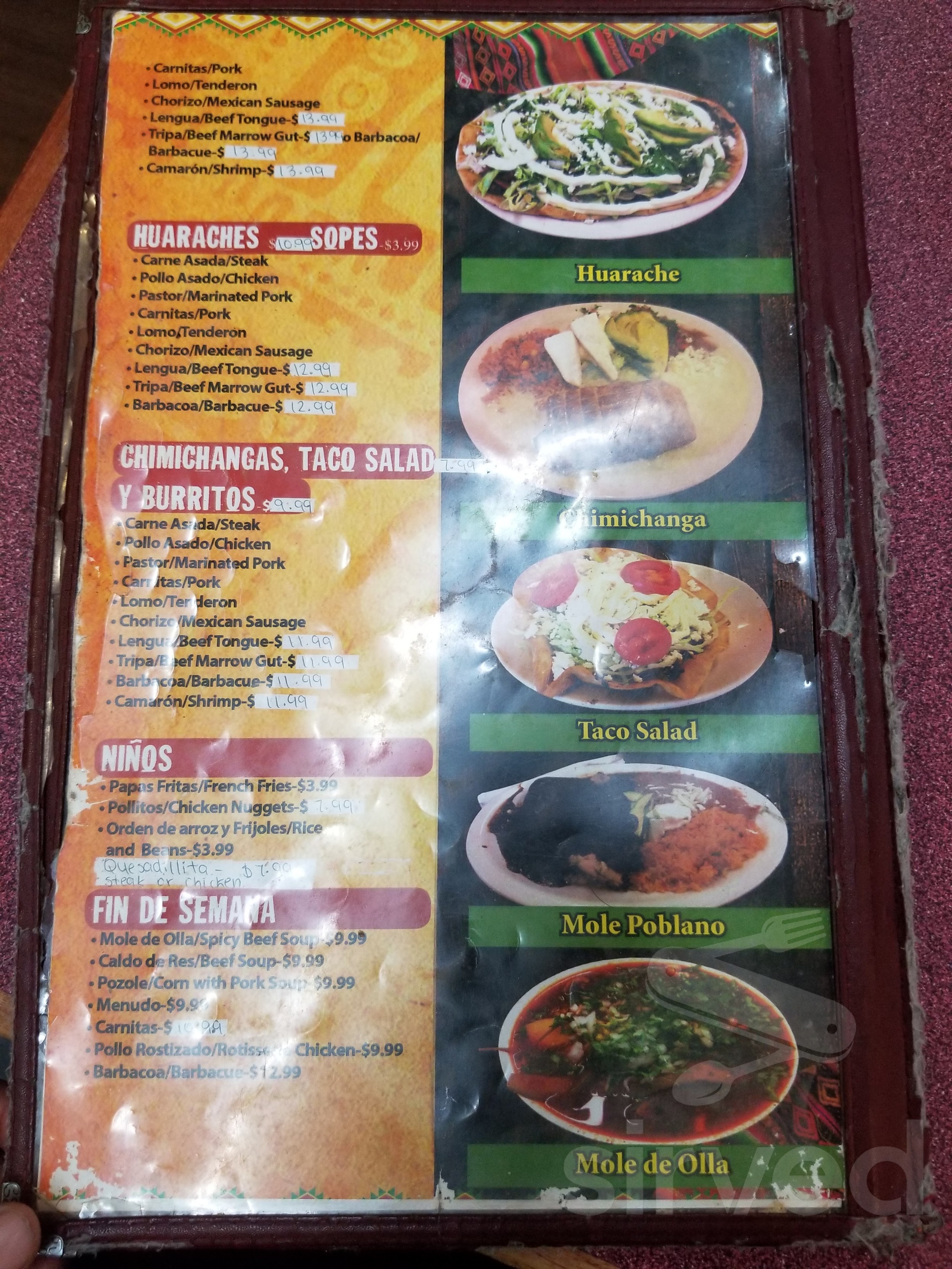 Las Fuentes menu in Knoxville, Tennessee, USA