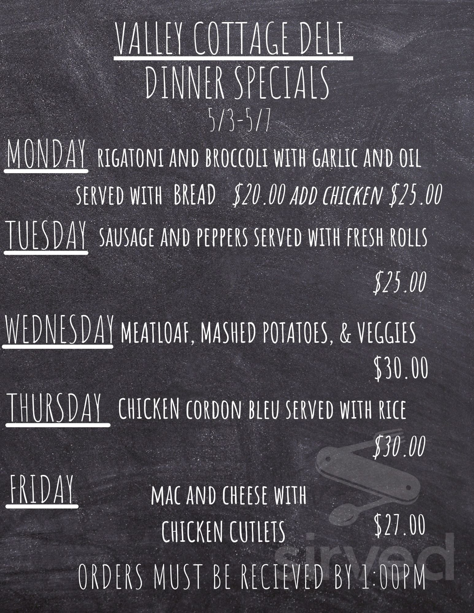 Menu - Valley Cottage NY's Valley Cottage Deli & Catering | Sirved