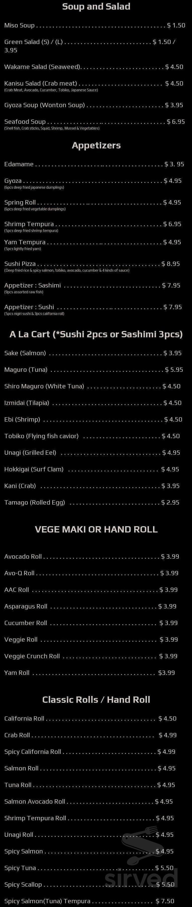 Sushi Jun menu in Newmarket, Ontario, Canada