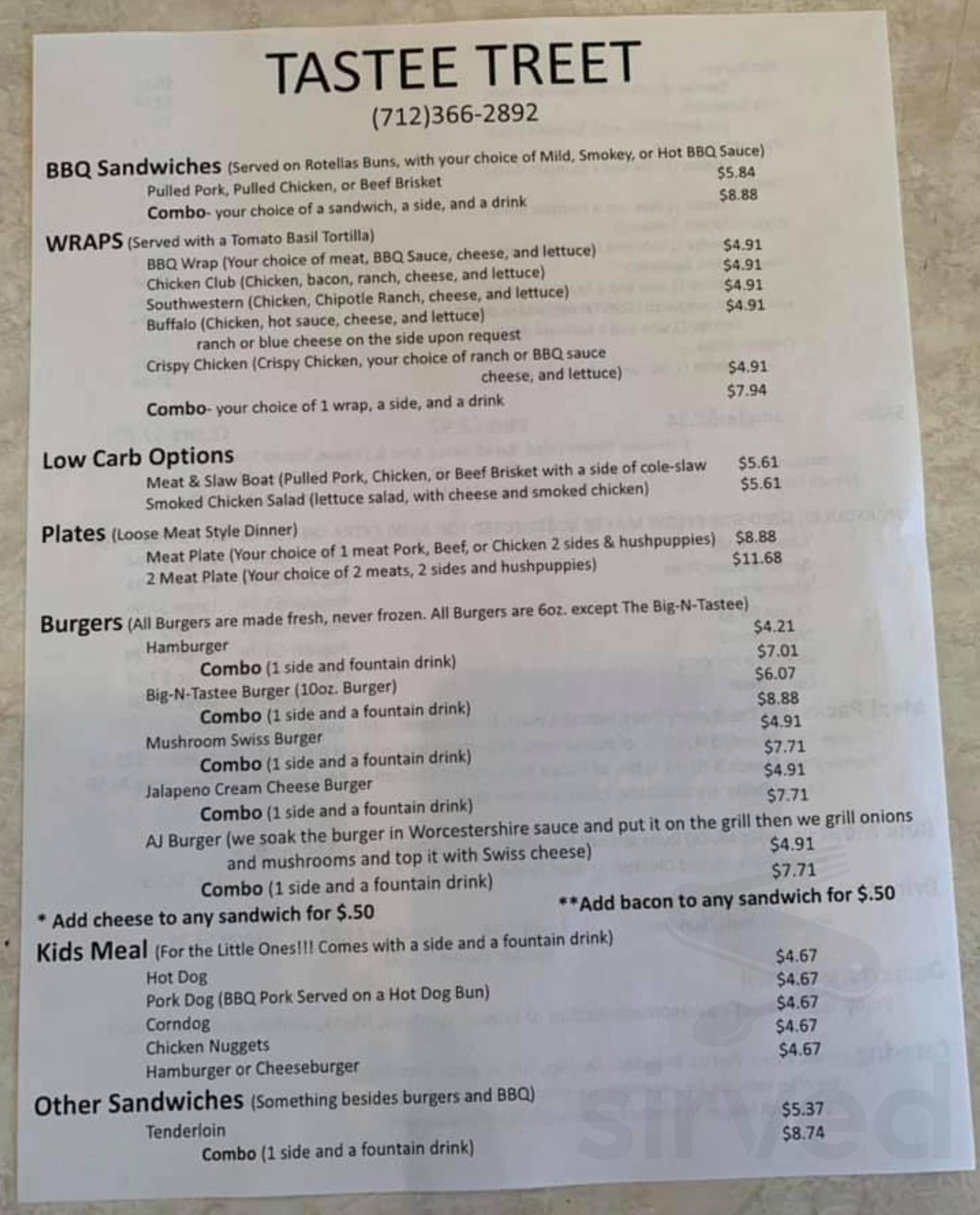 Menu for Tastee Treet in Council Bluffs, IA | Sirved