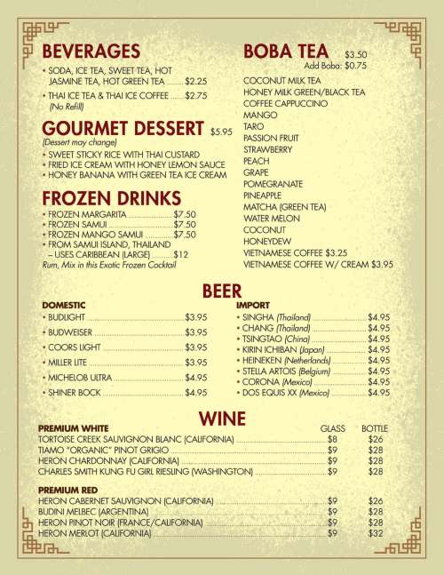 Chan Thai & Pho 88 menu in Dallas, Texas, USA