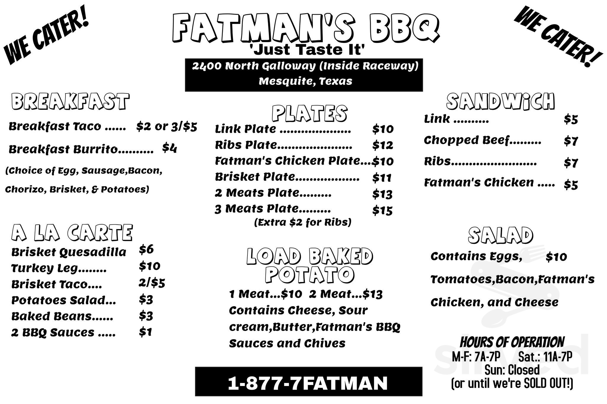 Fatmans BBQ menus in Mesquite, Texas, United States