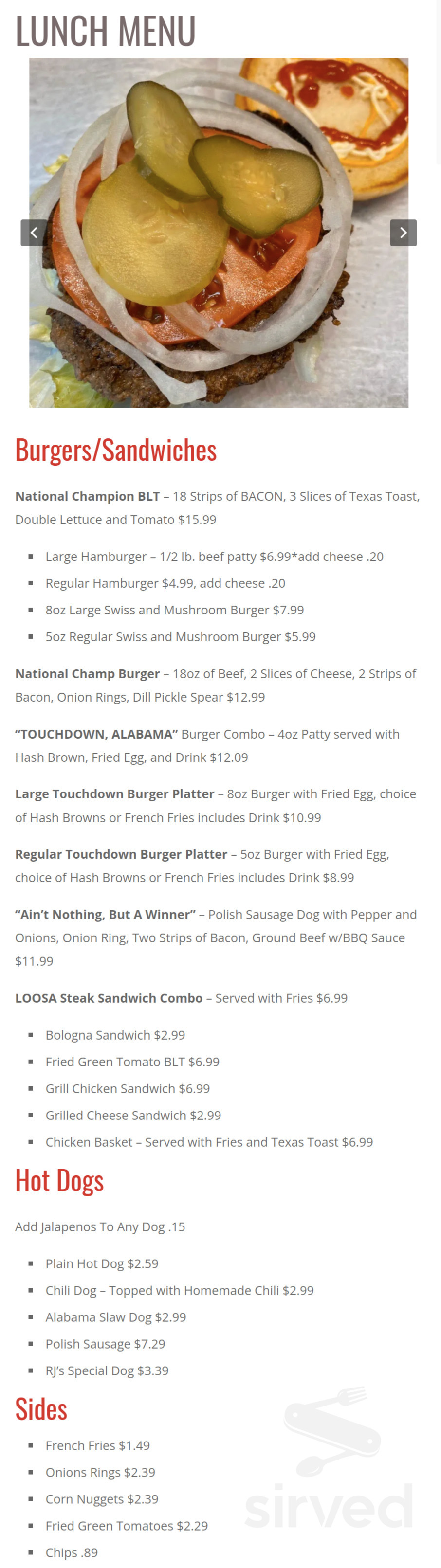 Rama Jama's menu in Tuscaloosa, Alabama, USA