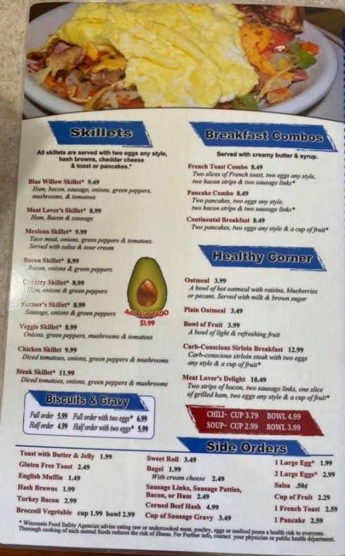 Blue Willow Cafe menu in Wausau, Wisconsin, USA