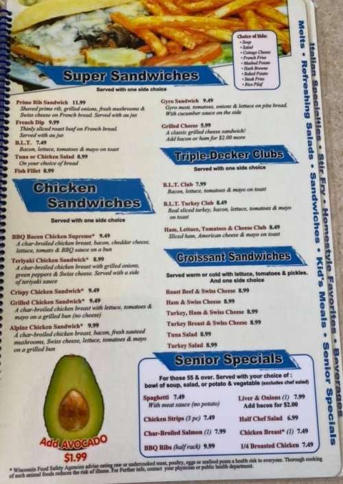 Blue Willow Cafe menu in Wausau, Wisconsin, USA