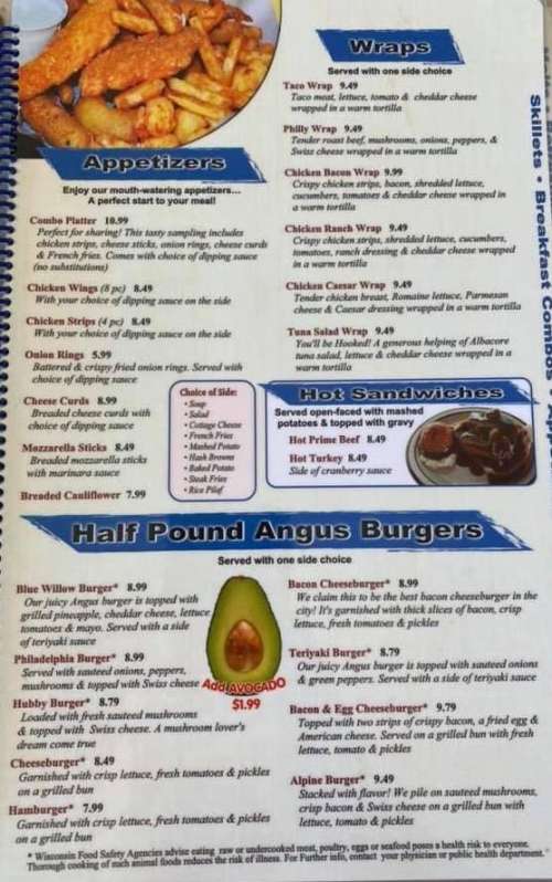 Blue Willow Cafe menu in Wausau, Wisconsin, USA