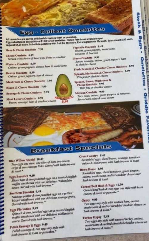 Blue Willow Cafe menu in Wausau, Wisconsin, USA