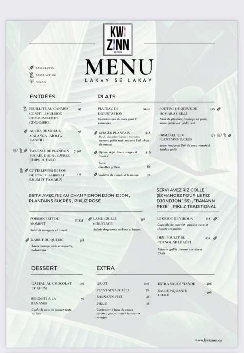 Kwizinn Verdun menu in Verdun, Quebec H4G 1V3, Canada
