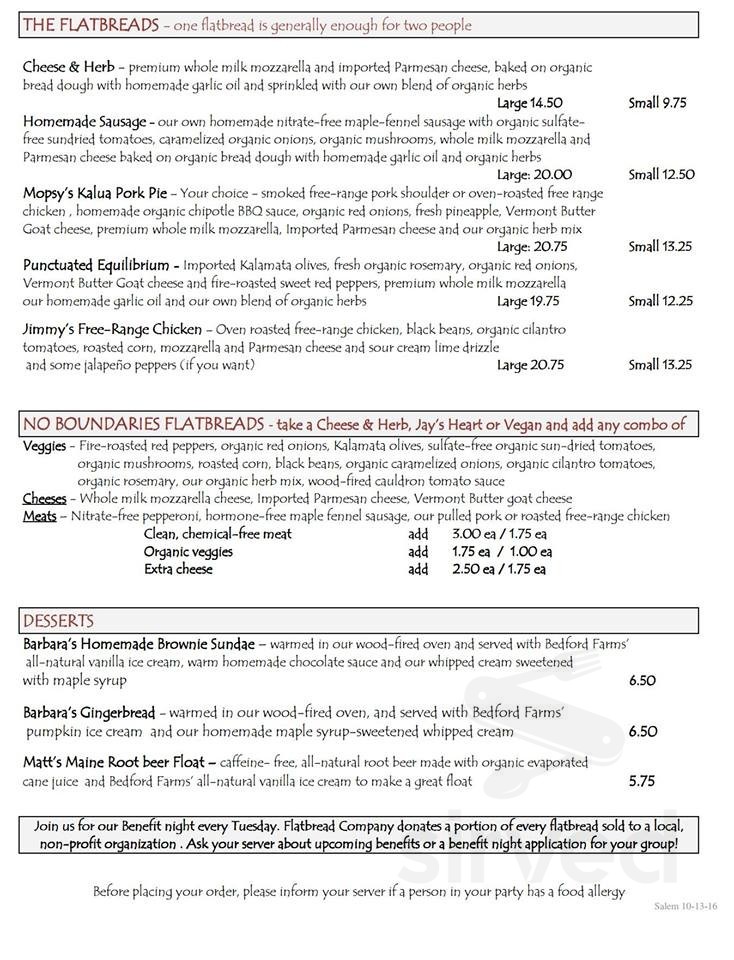 Menu - Salem MA's Derby Lanes at American Flatbread | Sirved