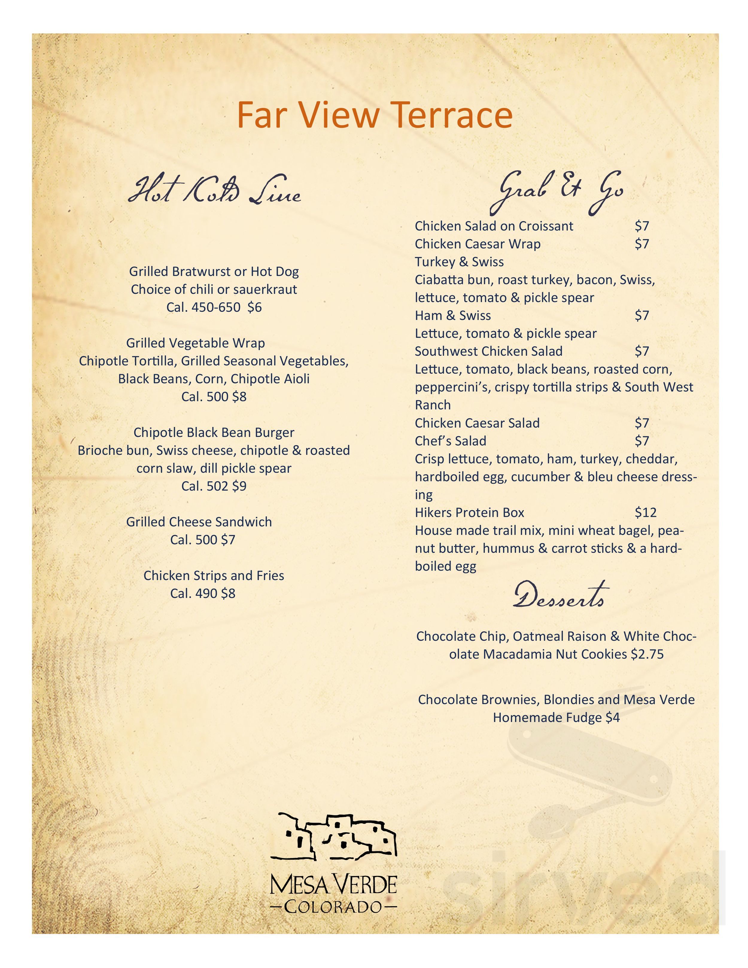 Menu - Mesa Verde National Park CO's Spruce Tree Terrace Café | Sirved