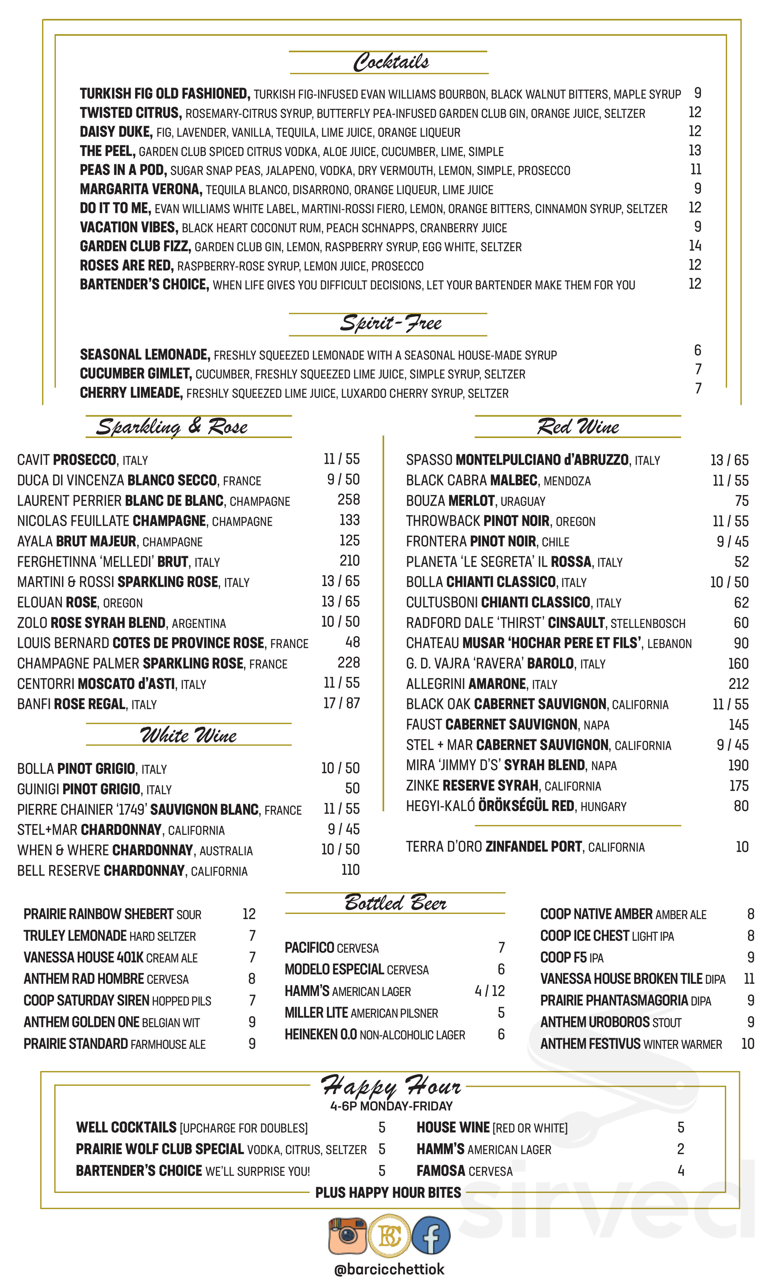 Bar Cicchetti menu in Oklahoma City, Oklahoma, USA