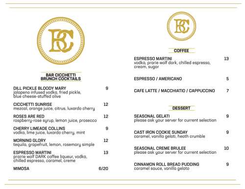 Bar Cicchetti menu in Oklahoma City, Oklahoma, USA