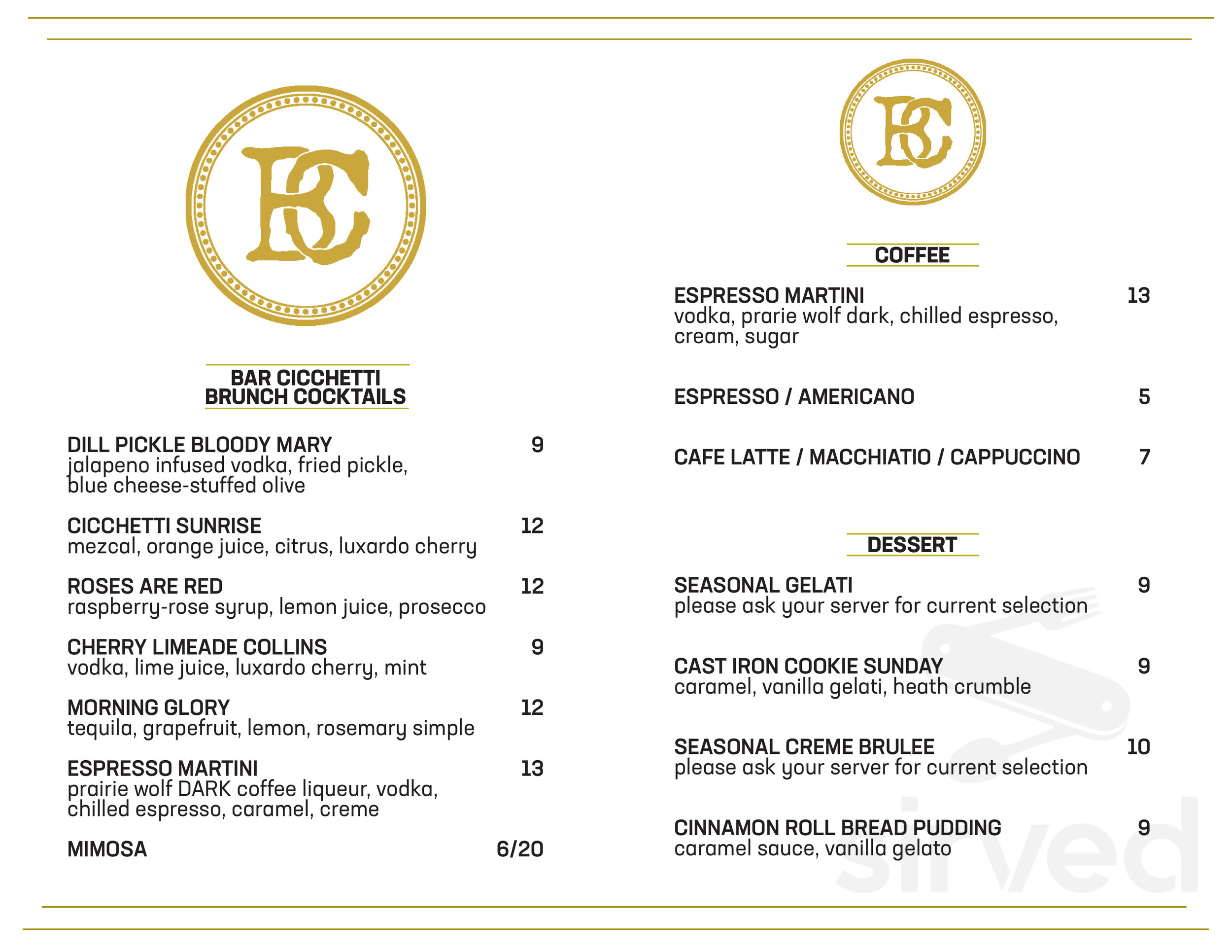 Bar Cicchetti menu in Oklahoma City, Oklahoma, USA