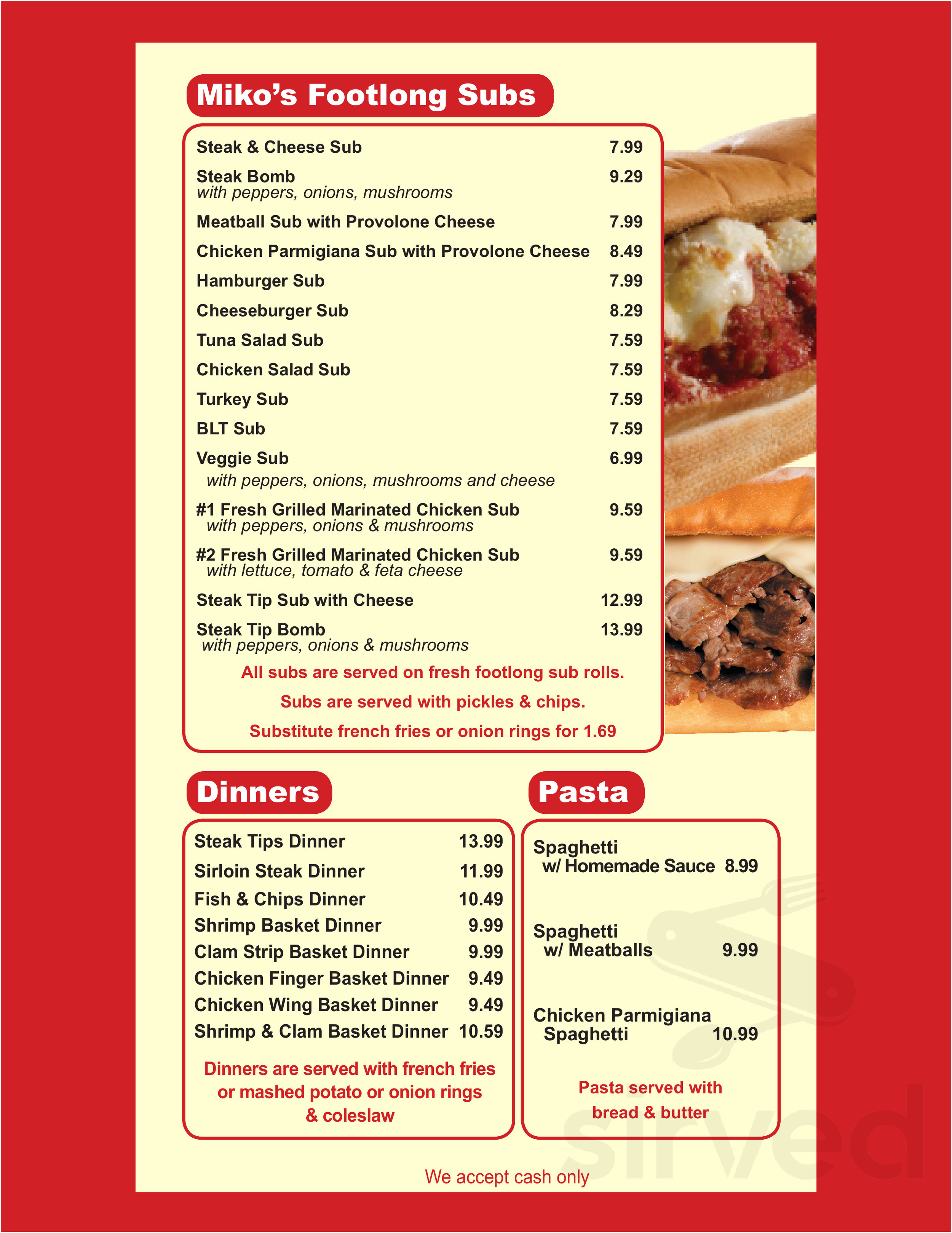 Menu for Miko's Cafe in Brockton, Massachusetts, United States