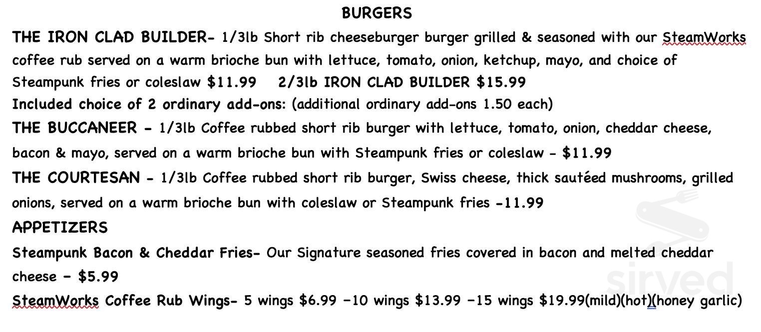 Steamworks Coffeebar and Eatery menu in Port St. Lucie, Florida, USA