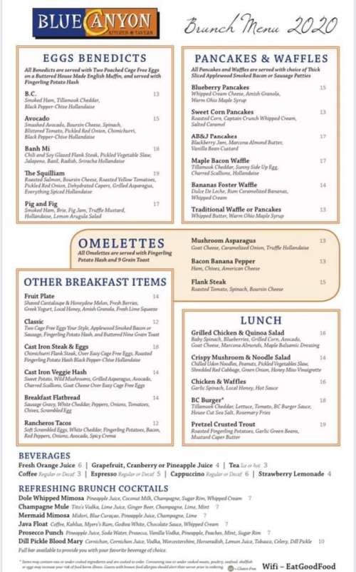 Blue Canyon Kitchen and Tavern menu in Kalispell, Montana, USA