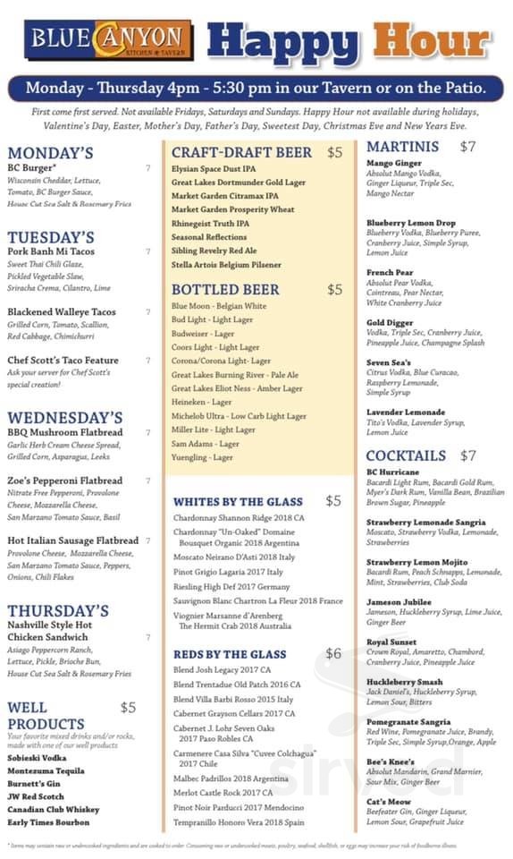 Blue Canyon Kitchen and Tavern menu in Kalispell, Montana, USA