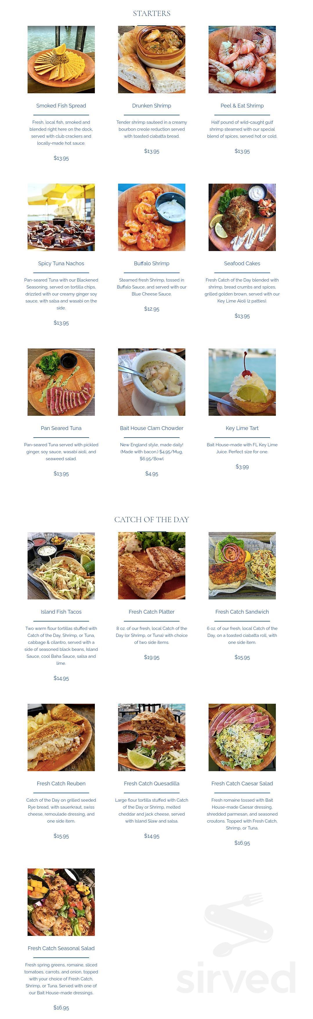 Bait House menu in Clearwater, Florida, USA