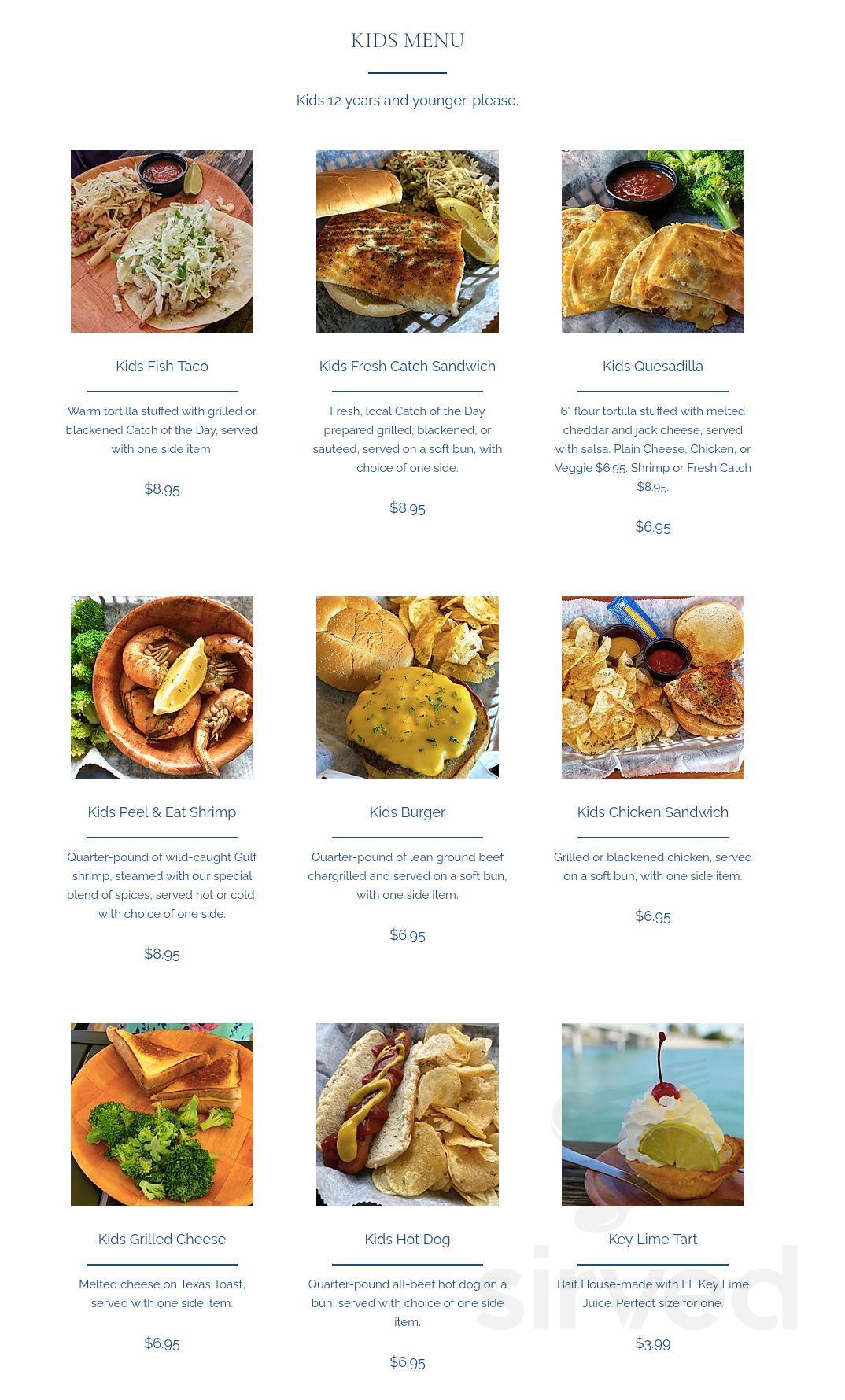 Bait House menu in Clearwater, Florida, USA