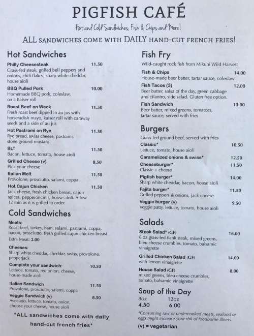 Pigfish Café menu in Burien, Washington, USA