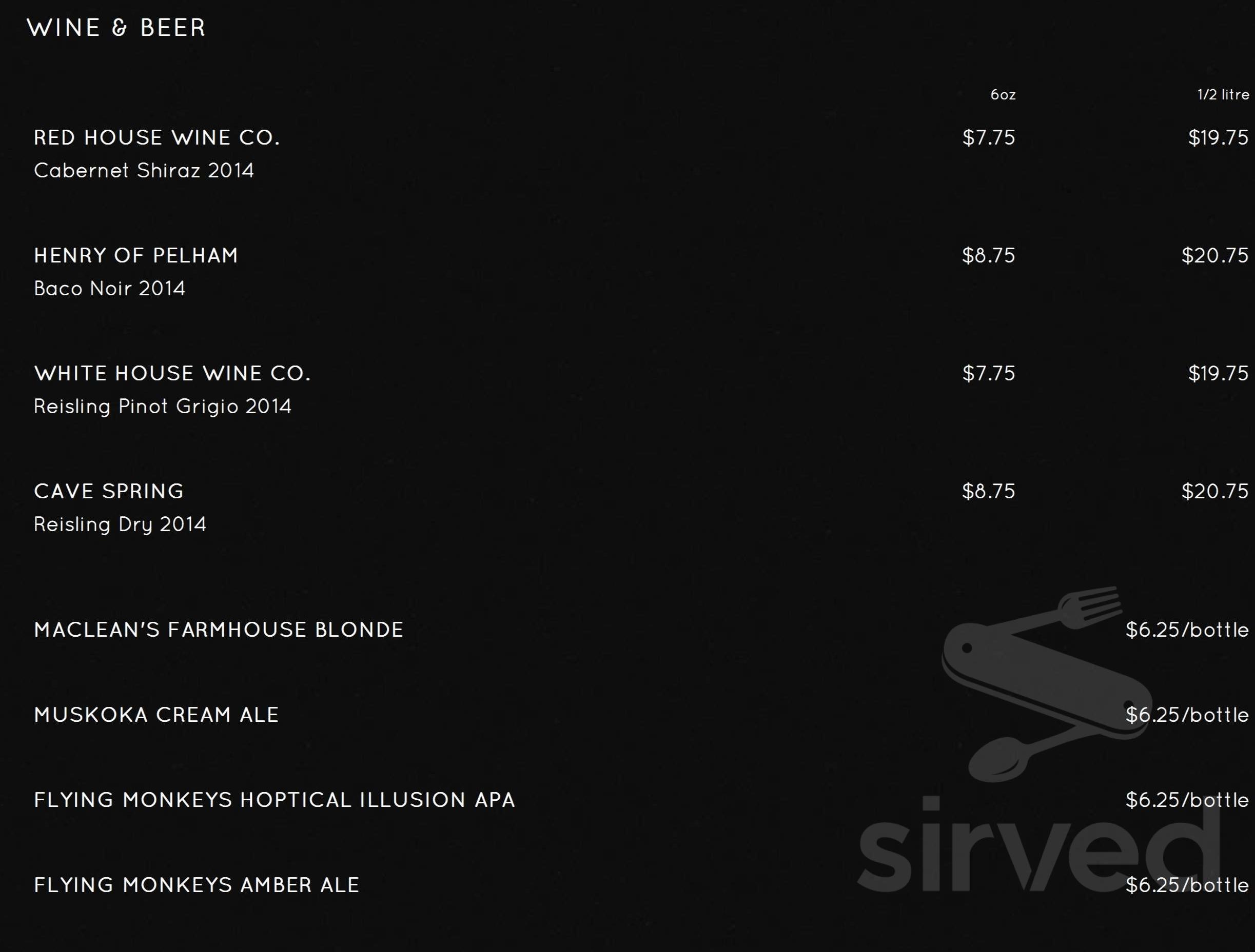 Bohemia menus in Barrie, Ontario, Canada