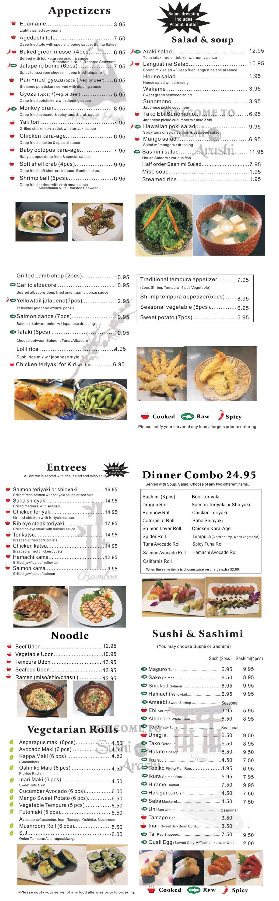 Araki Sushi menu in Palo Alto, California, USA