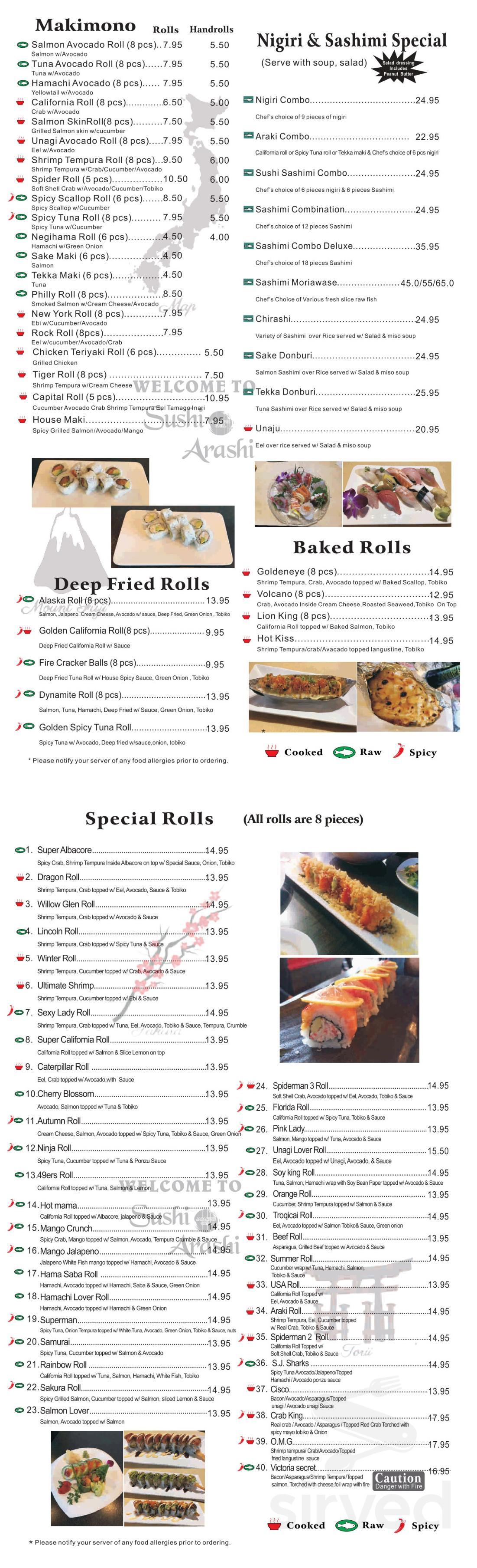 Araki Sushi menu in Palo Alto, California, USA