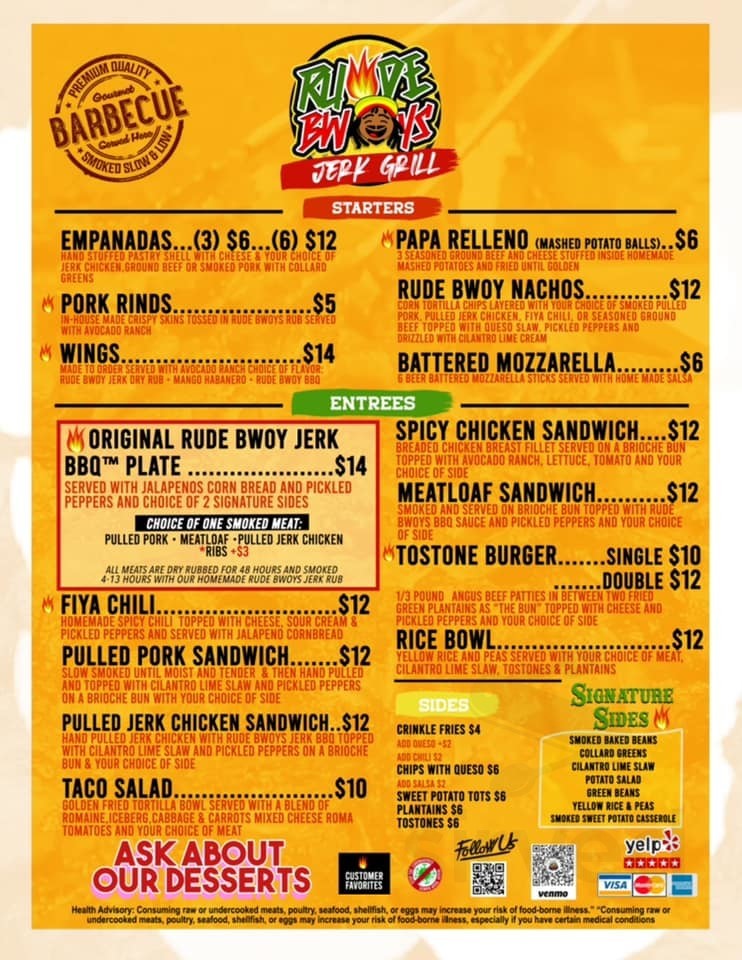 Menu for Rude Bwoys Jerk BBQ Food Truck in Wilmington, North Carolina ...