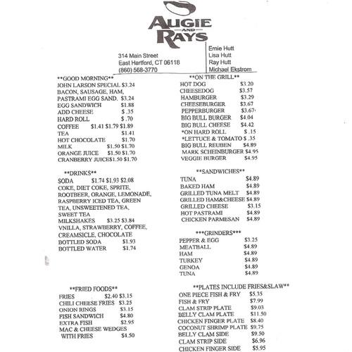 Augie & Ray's Drive In menu in East Hartford, Connecticut, USA