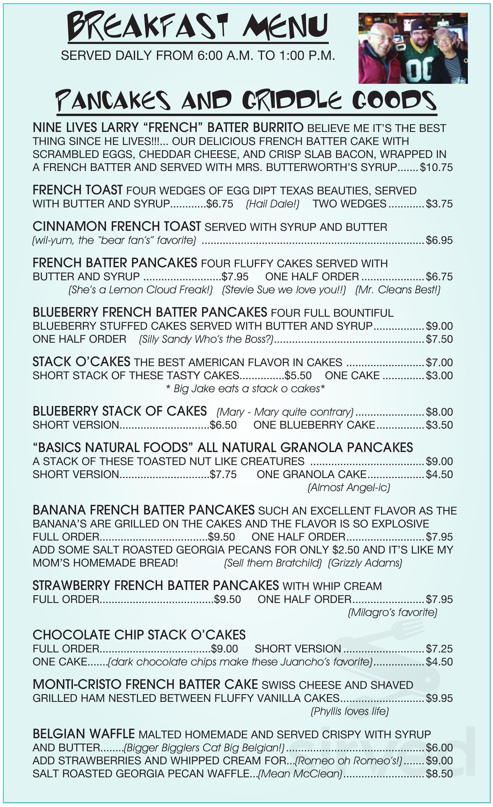 Daddy Maxwell's Diner & Cafe menu in Williams Bay, Wisconsin, USA