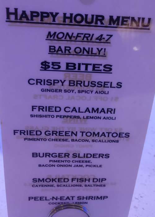 Hooked Seafood menu in Charleston, South Carolina, USA