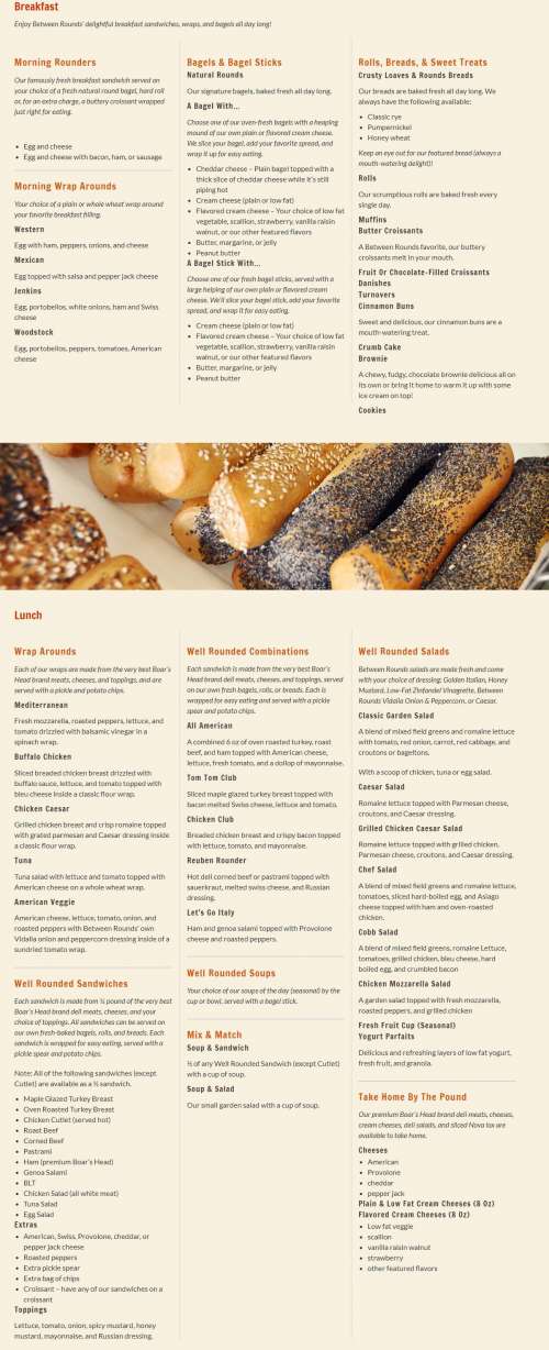 Between Rounds Bakery Sandwich Cafe menu in Vernon, Connecticut, USA