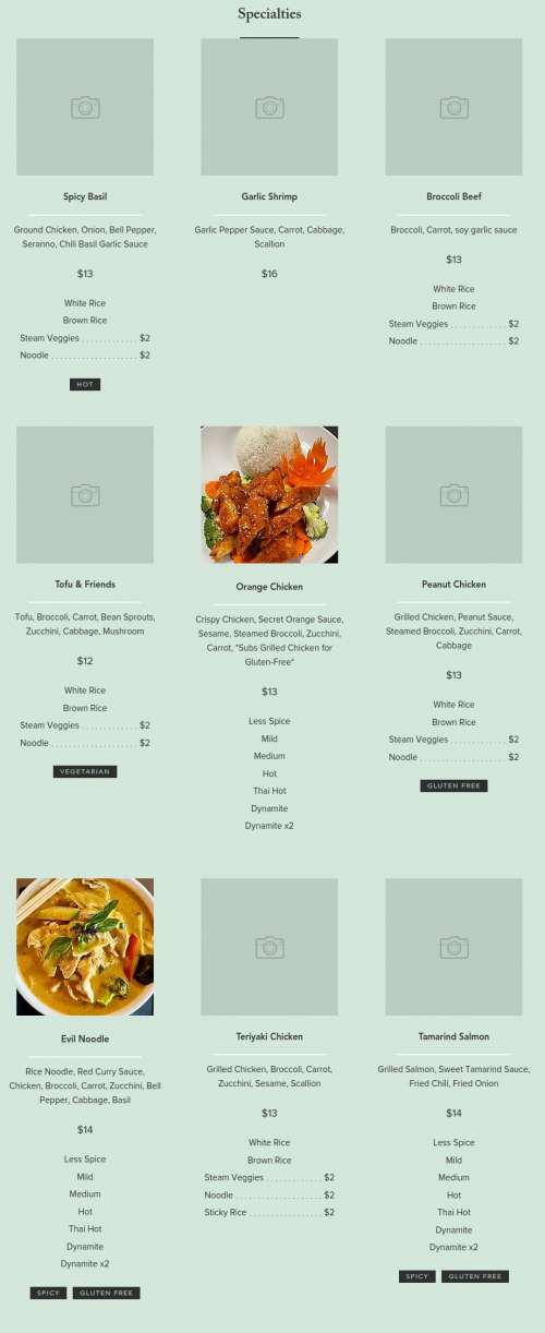 Zab Thai Food Kitchen menu in Fountain Hills, Arizona, USA