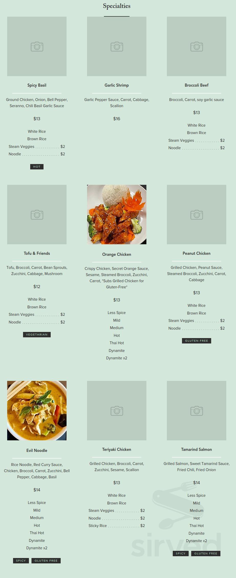 Zab Thai Food Kitchen menu in Fountain Hills, Arizona, USA