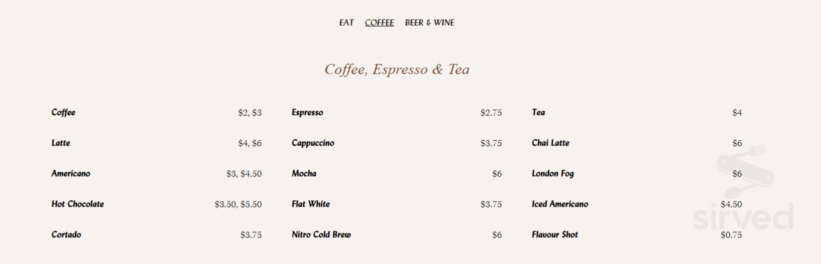692 Coffee and Bar menu in Manotick, Ontario, Canada
