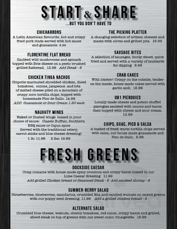 Menu - Sarnia ON's Alternate Grounds Dockside | Sirved