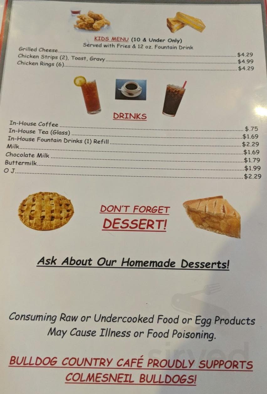 Bulldog Country Cafe menu in Colmesneil, Texas, USA