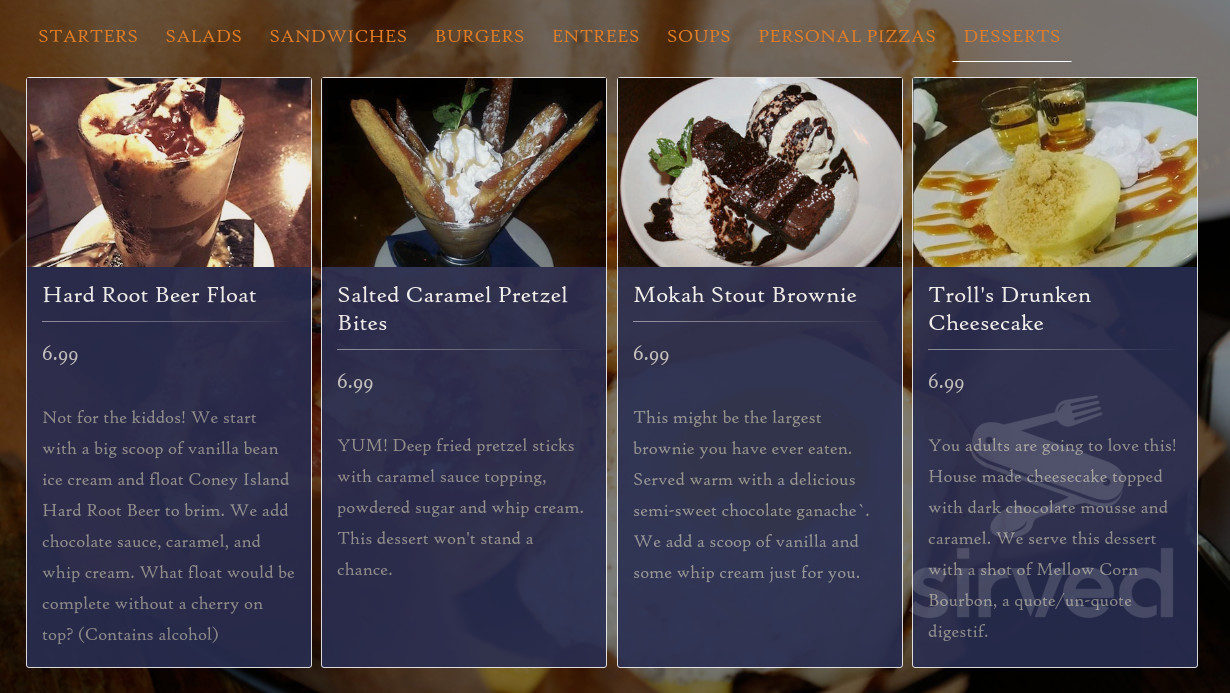 Troll Pub Under the Bridge menu in Louisville, Kentucky, USA